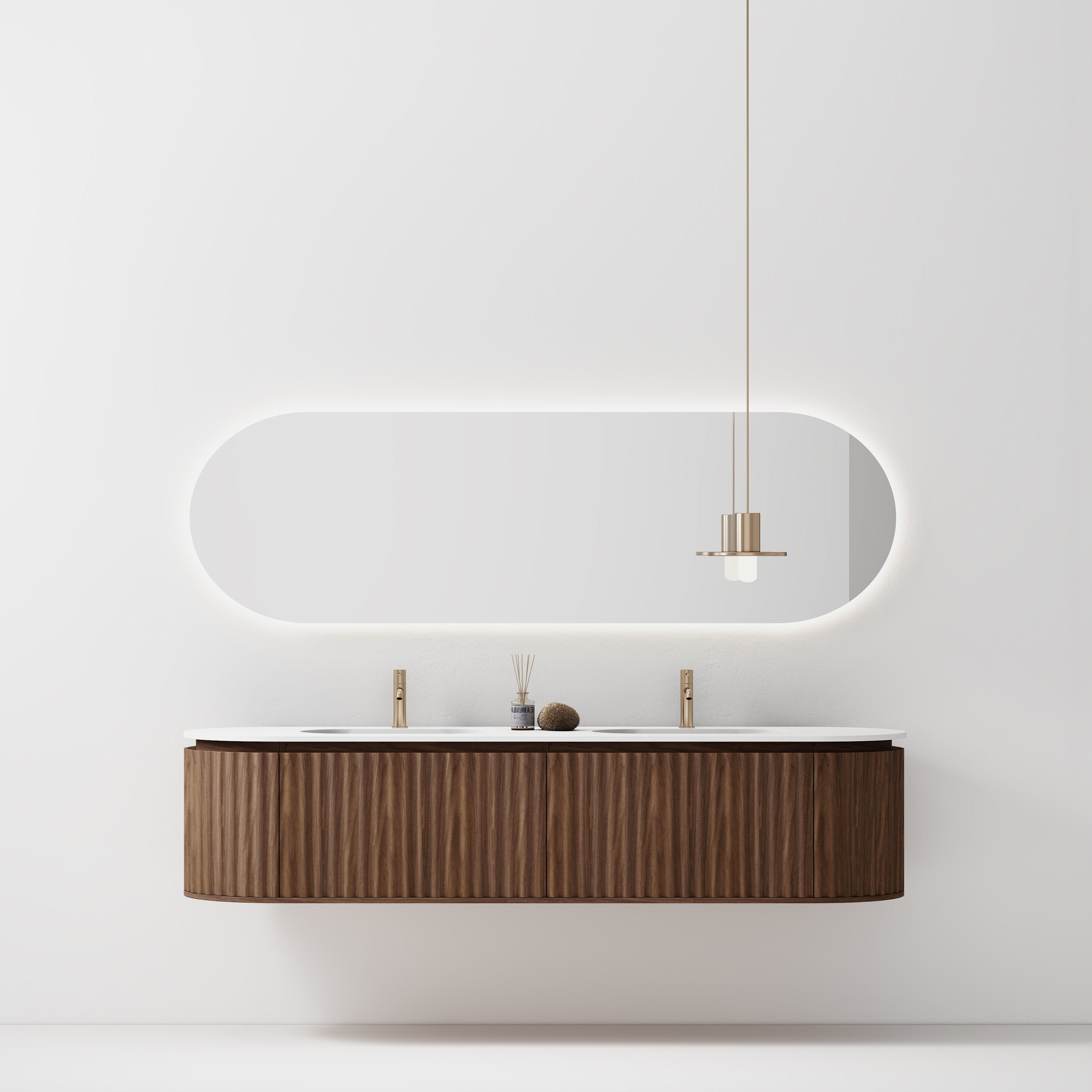 Nordic shape 180 med dobbel/servant og speil valnøtt – Nygaard Bad