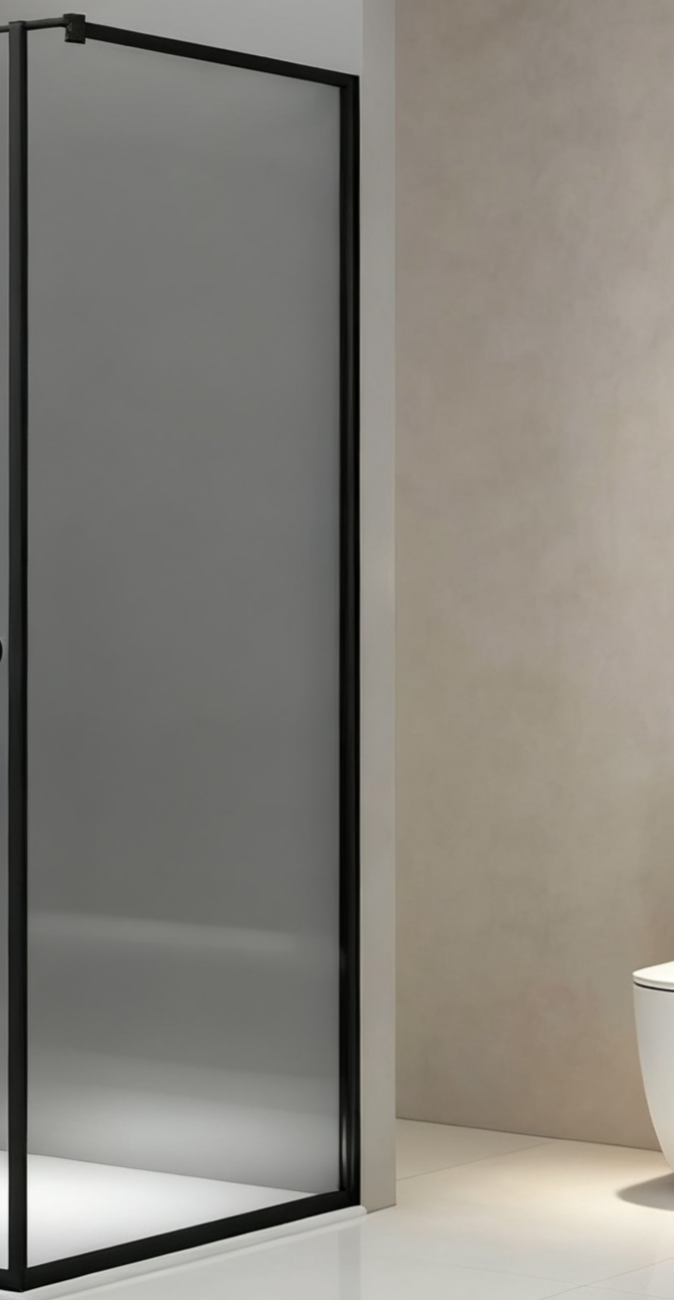 Adelen 80 cm dør + sidefastfelt 120 cm sotet glass, sort matt profil ...