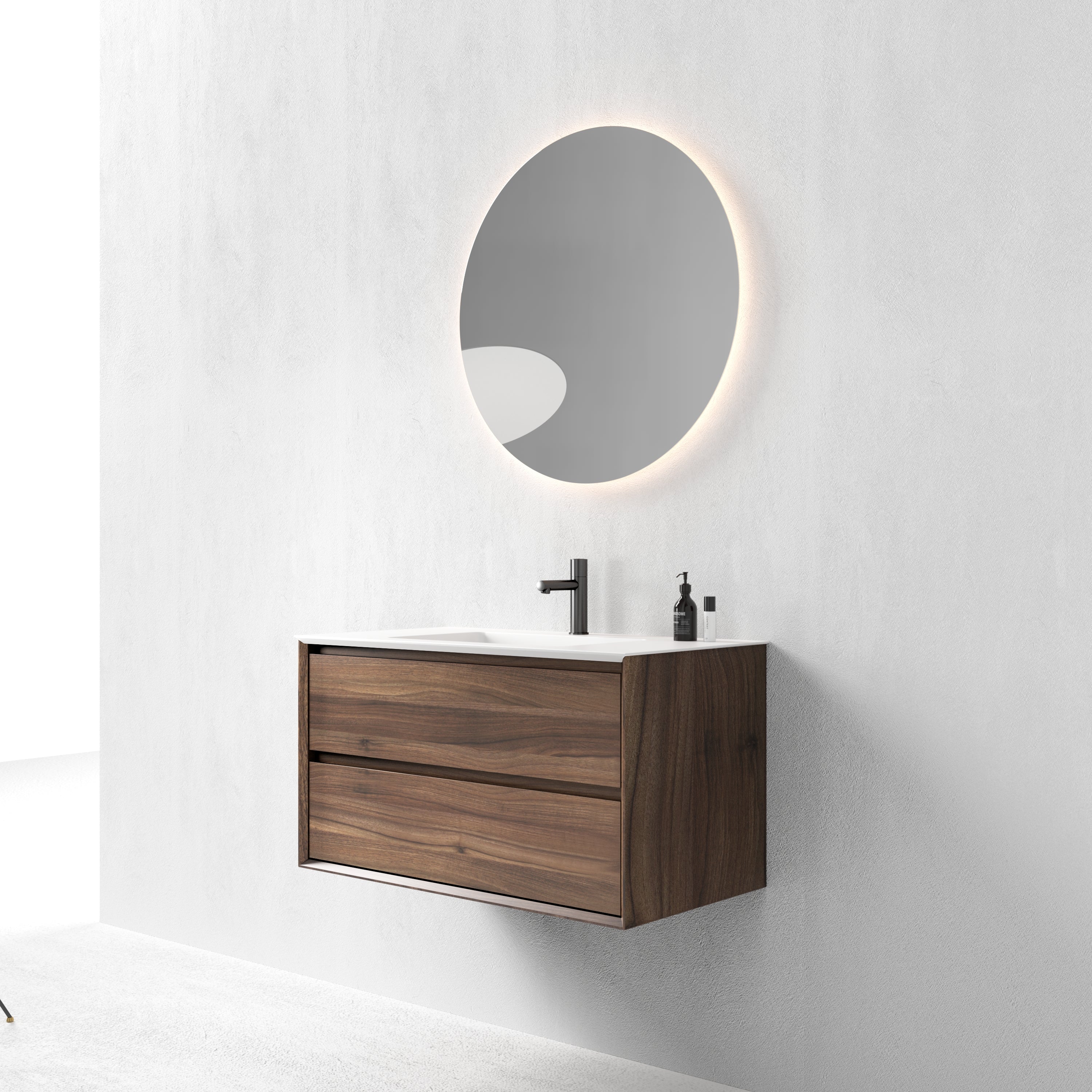 Oslo baderomsmøbel 90 cm valnøtt med ledspeil – Nygaard Bad