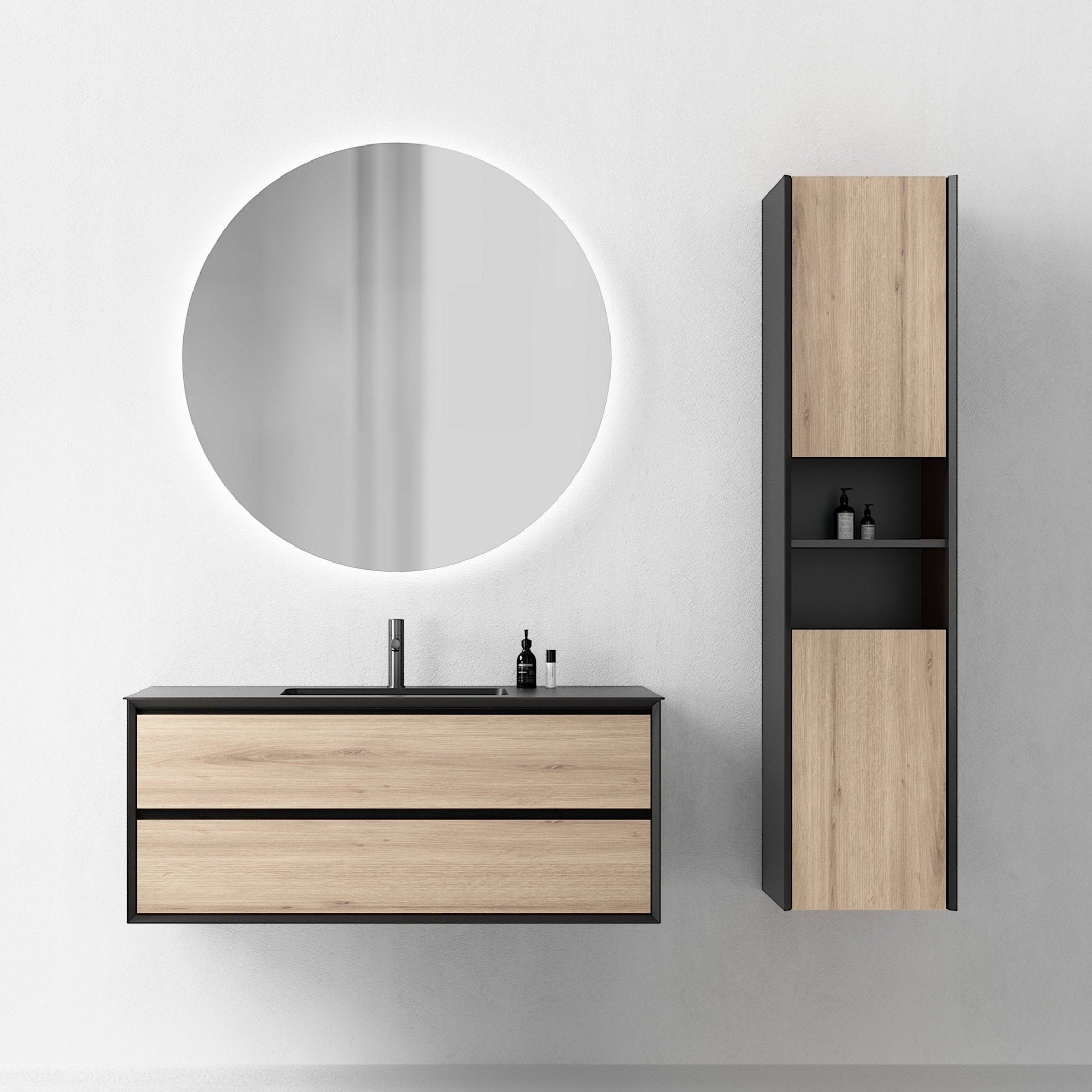 Oslo 120 sort m/eikefront, med earth ledspeil og høyskap V2 – Nygaard Bad