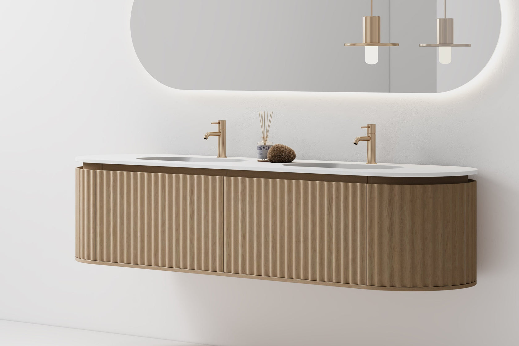 Nordic shape 180 eik med dobbel servant u/speil – Nygaard Bad