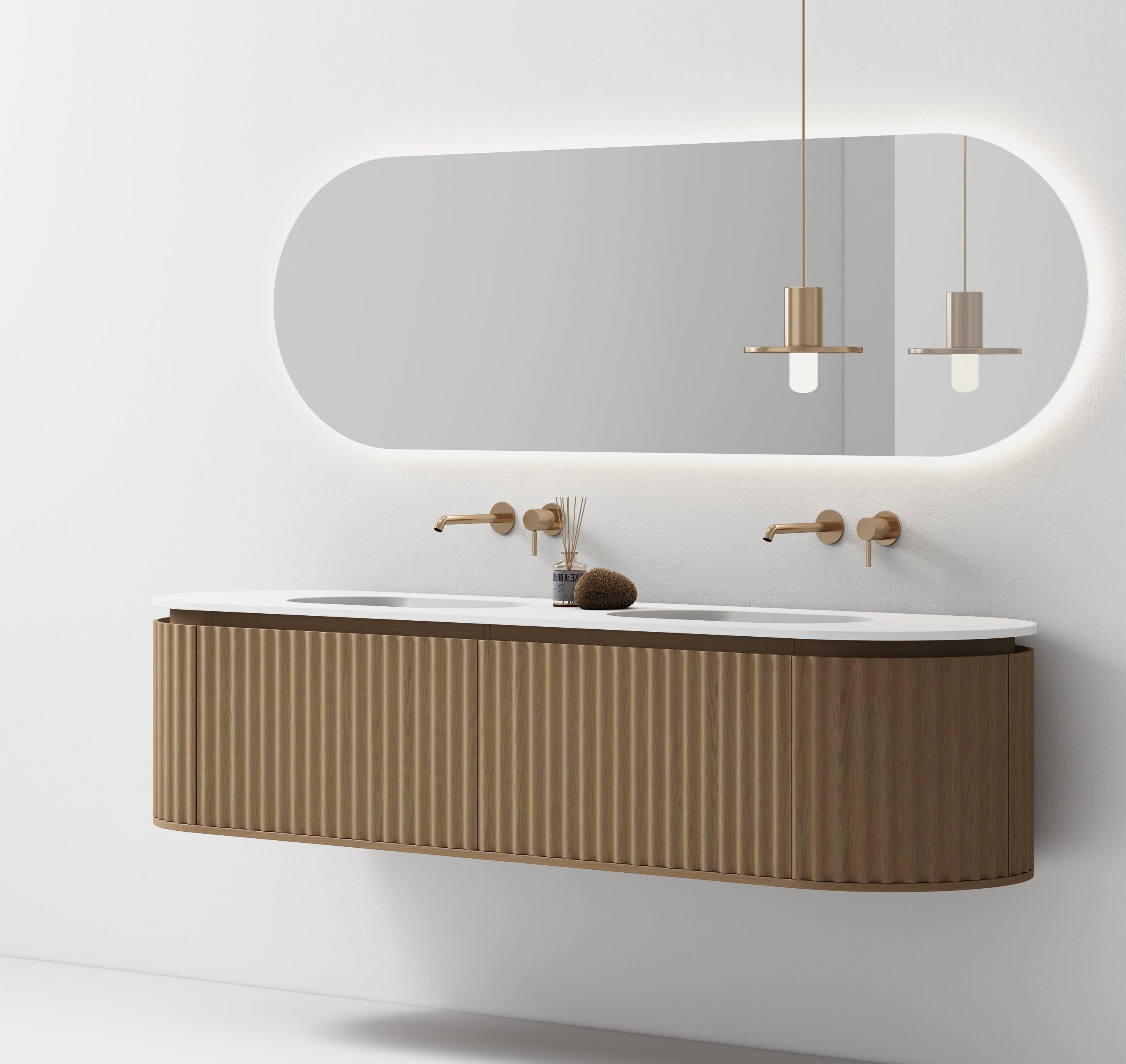 Nordic shape 180 eik med dobbel/servant UTEN hull for blandebatteri. I ...
